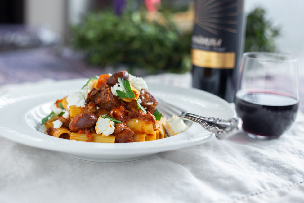 Lamb Shoulder Ragu with Feta Cheese, and Rigatoni - Intuitive Gourmet